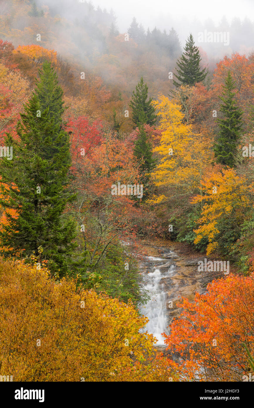 USA, North Carolina, Bubbling Springs Falls. Autumn scenic of the falls ...