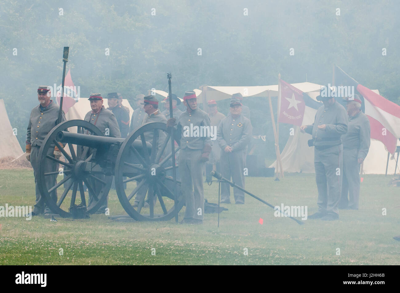 Confederate artillery unit cannon action during Thunder on the Roanoke ...