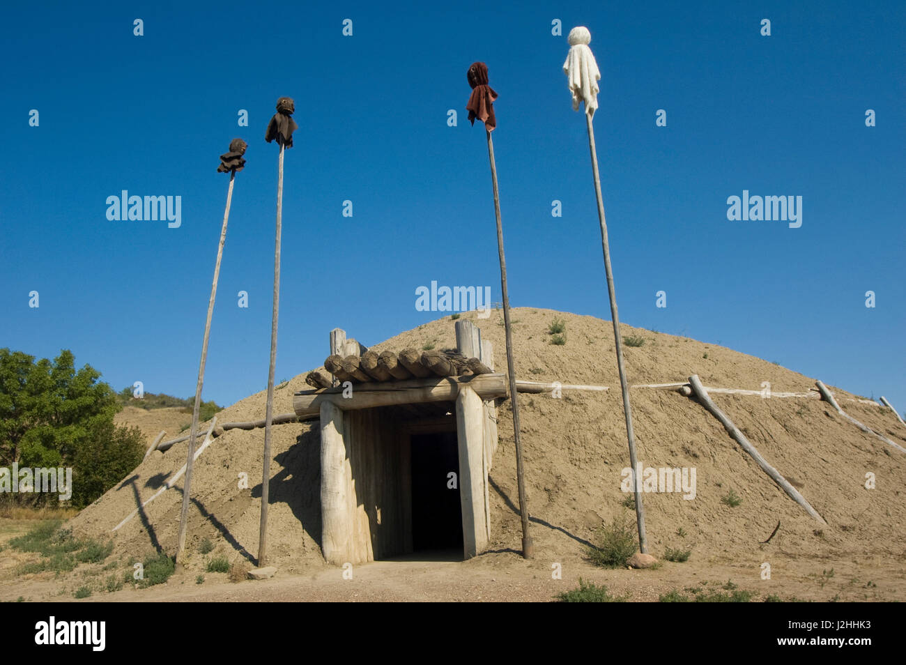 Re-constructed Mandan earth lodges at On-A-Slant Indian Village, South ...