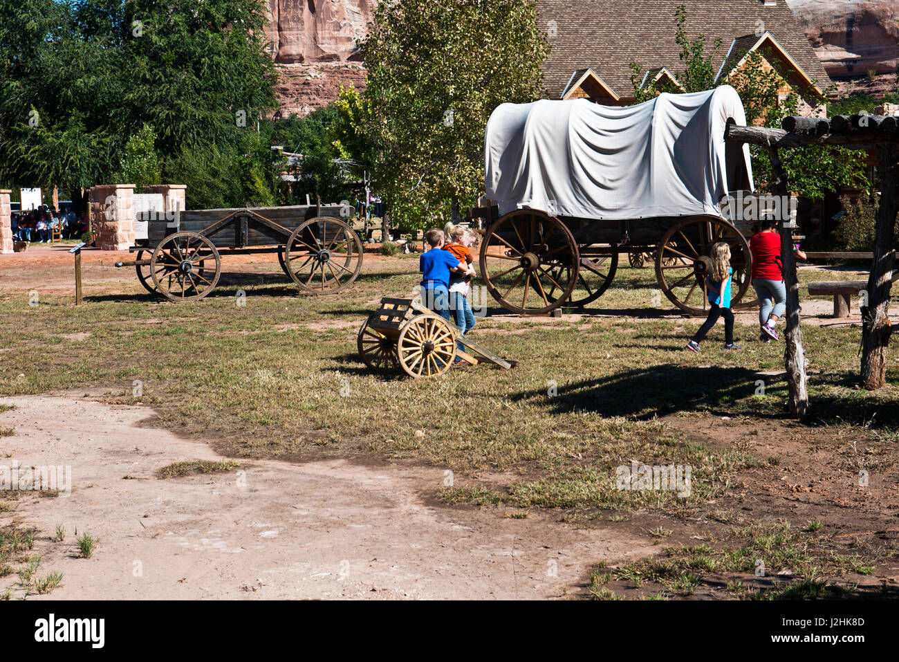USA, Utah, Bluff, Fort Bluff, Mormon Pioneer Mission, Pioneer Wagon and ...
