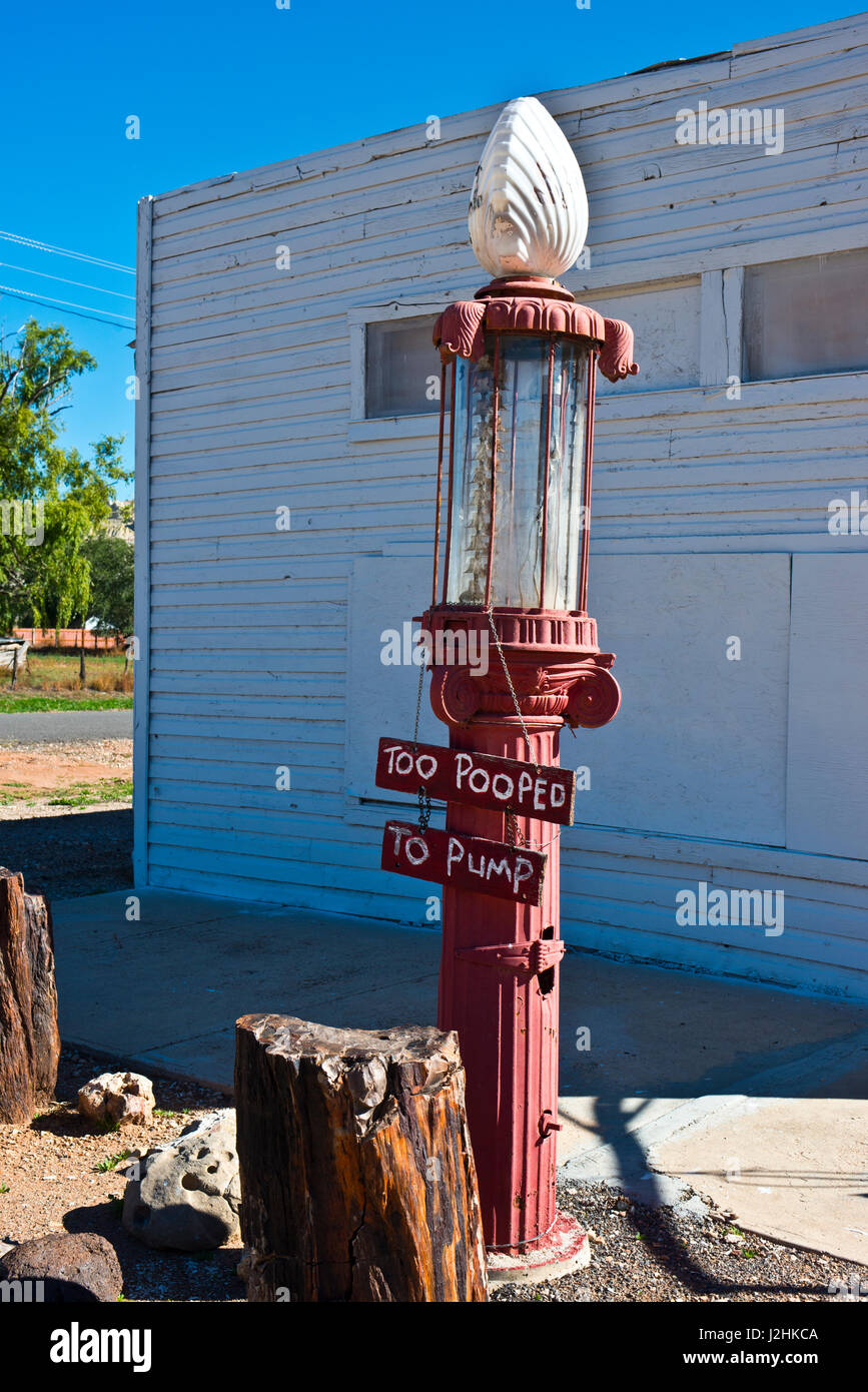USA, Utah, Cannonville Antique Shell Oil Gas Pump, 'Too Pooped to Pump ...