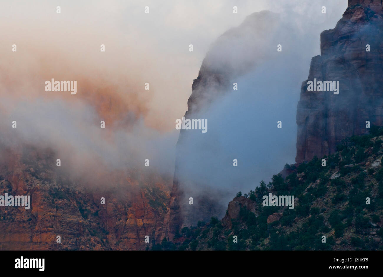 Zion national park fog through red hi-res stock photography and images ...