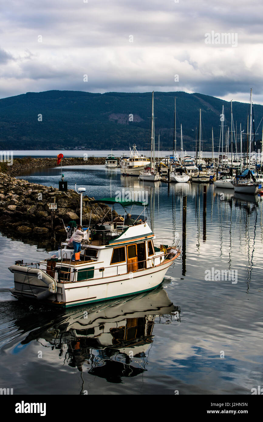 John Wayne Marina, Sequim, Washington State. Boat returns to the harbor ...