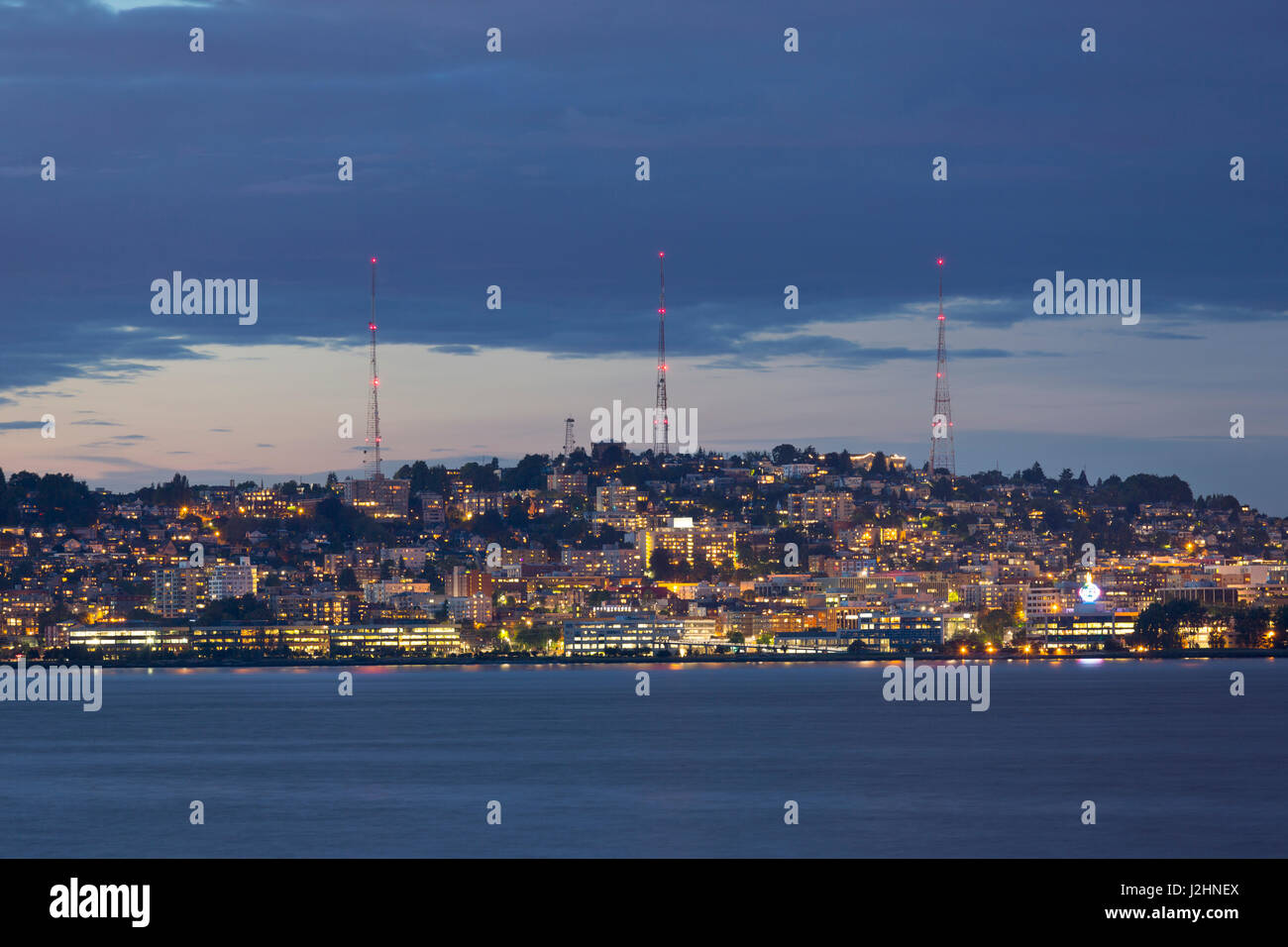 Washington State, Seattle, view of Queen Anne Hill, from West Seattle ...