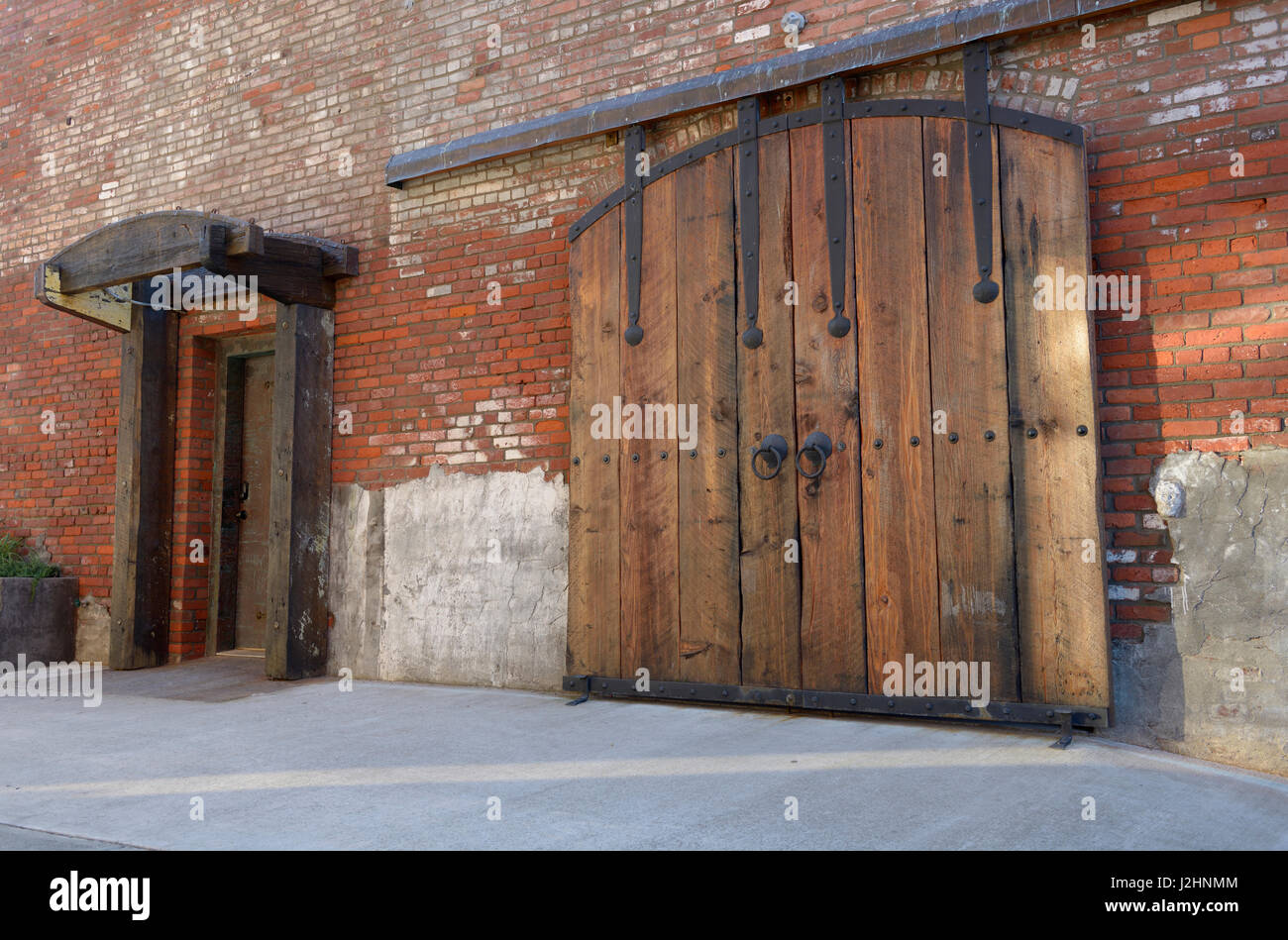 Washington State, Port Townsend. Old wooden doors on a waterfront ...