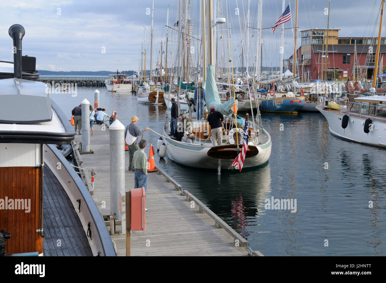 USA, Washington, Port Townsend, Point Hudson. Schooner Martha leaving ...