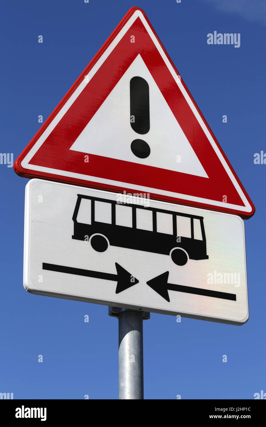 Dutch road sign: danger, buses crossing ahead Stock Photo - Alamy
