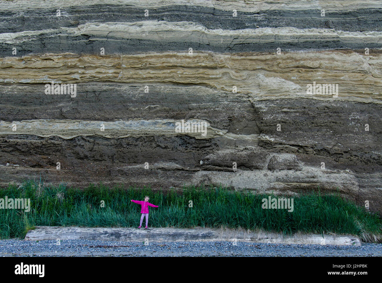 Olympic Peninsula, USA, Dungeness Landing County Park, Young girl and ...