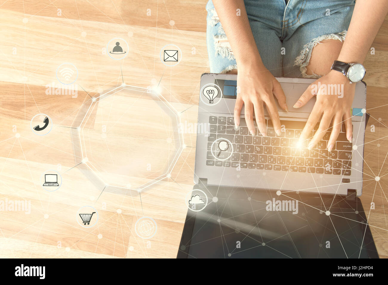 Young people using computer payments online shopping and icon customer ...