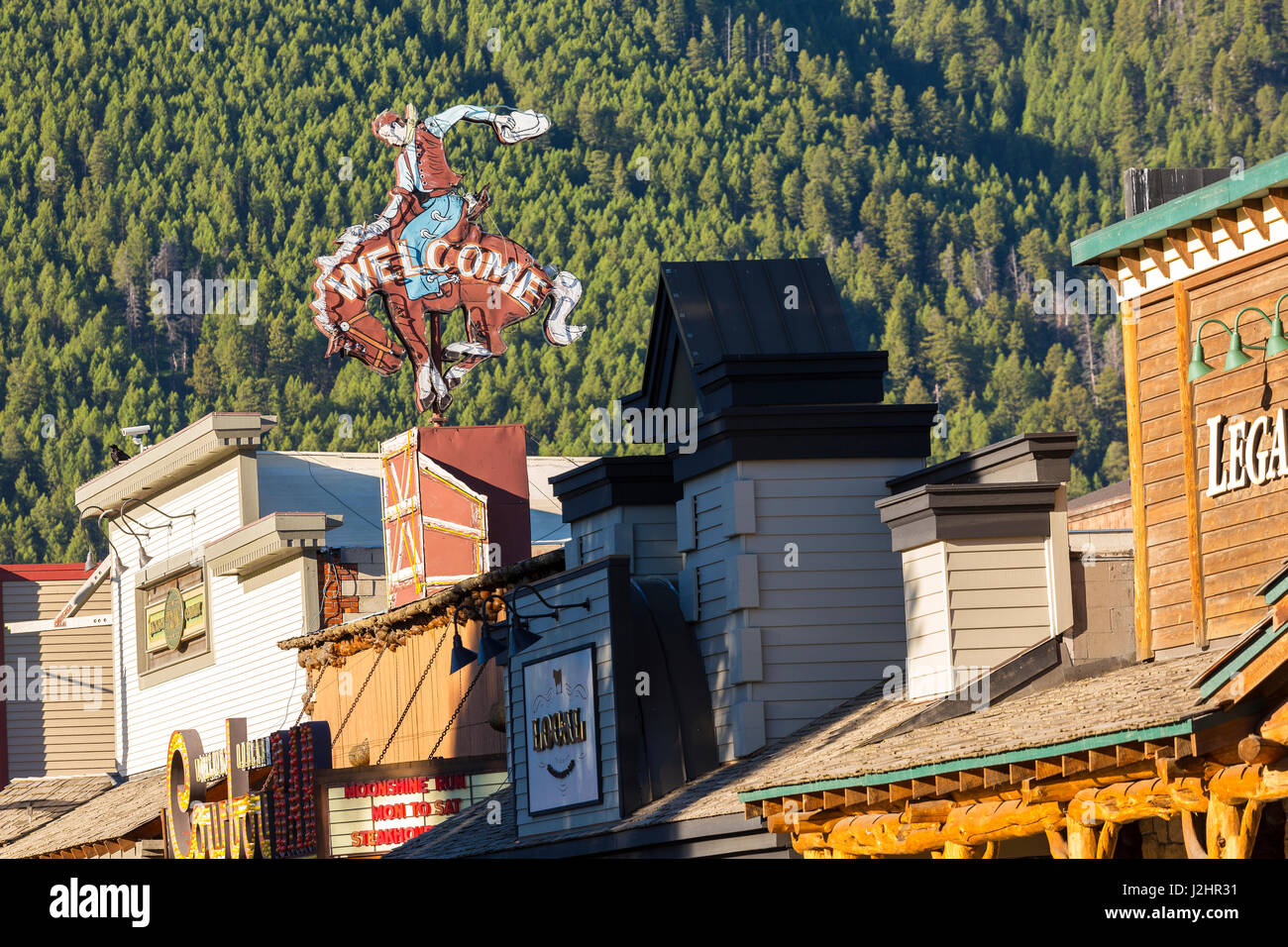 Cowboy welcome sign, Jackson Hole, Wyoming, USA Stock Photo - Alamy