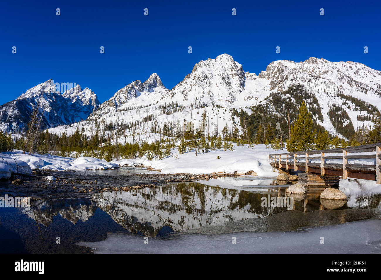 The Tetons in winter above Cottonwood Creek, Grand Teton National Park ...