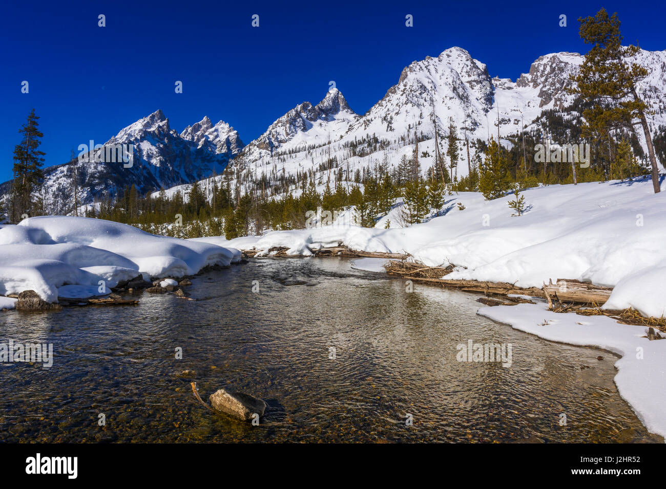 The Tetons in winter above Cottonwood Creek, Grand Teton National Park ...