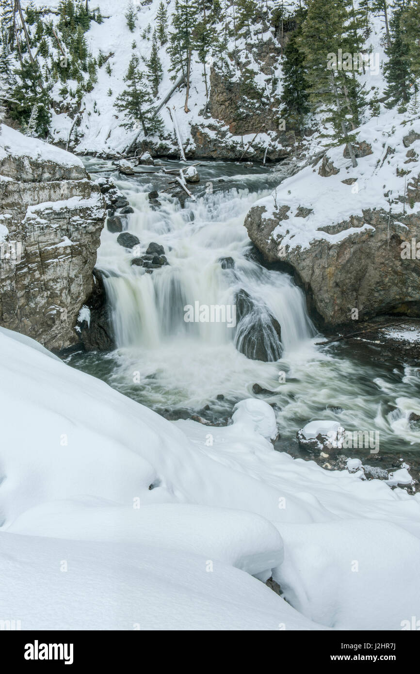 USA, Wyoming, Yellowstone National Park, Firehole Falls in Winter ...