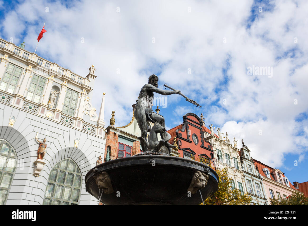 Gdansk, Poland - October 04 2016: Neptune statue in the old city Gdansk ...