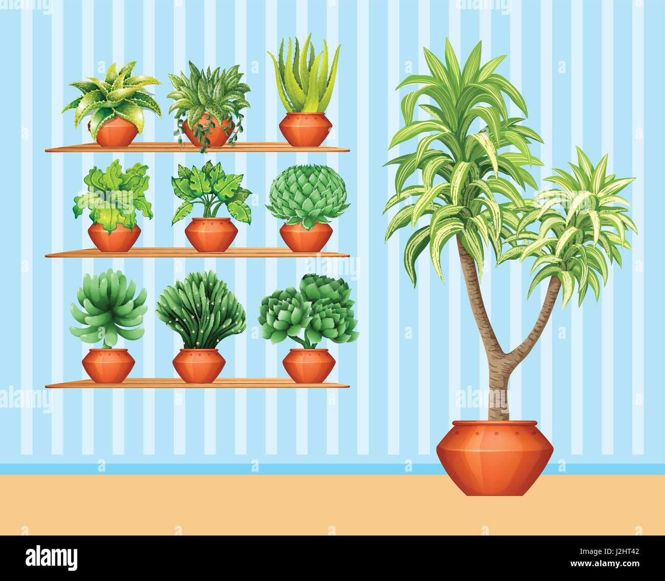 Gardening set with many plants in pots illustration Stock Vector Image ...