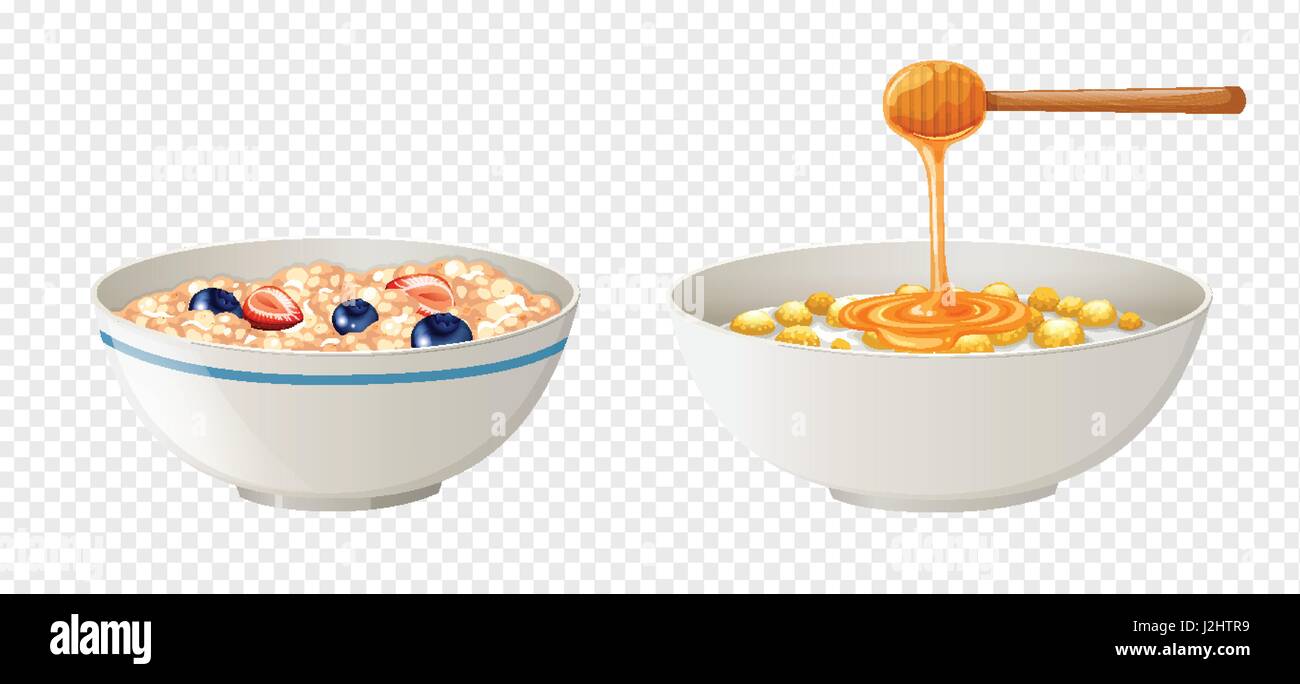 Cereal and honey in bowls illustration Stock Vector Image & Art - Alamy