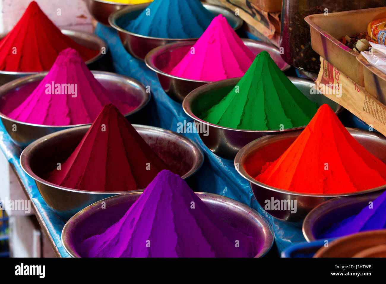 Dye powder stall at Mysore Flower Market, Karnataka, India Stock Photo ...