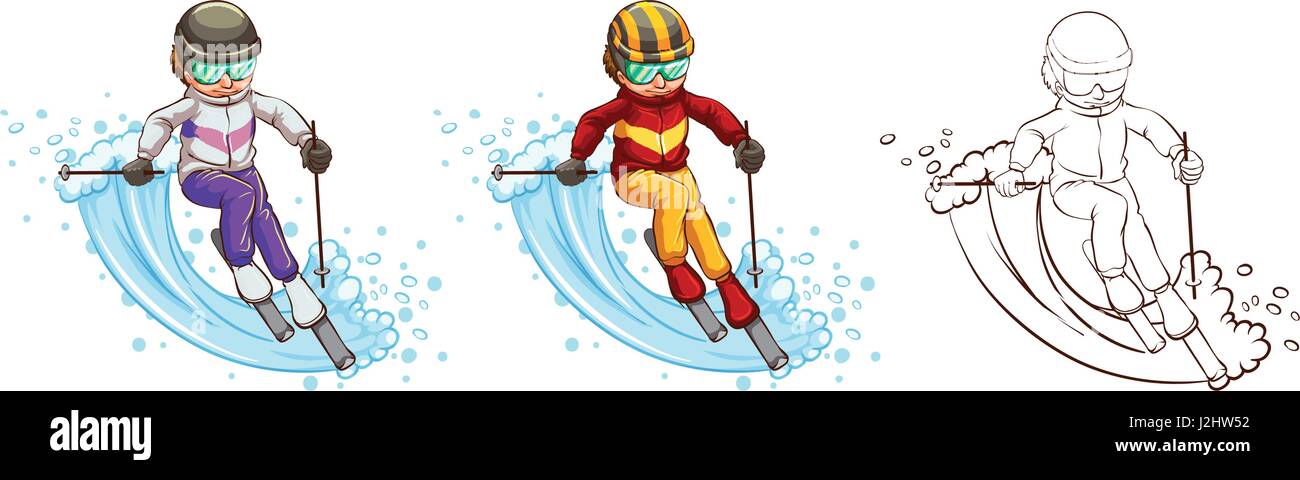 Man skiing in three different drawing styles illustration Stock Vector ...