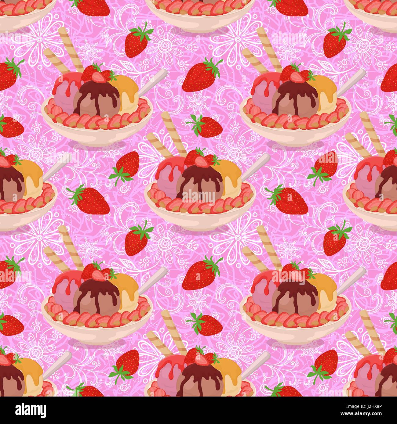 Ice cream sundae strawberries wafer Stock Vector Images - Alamy