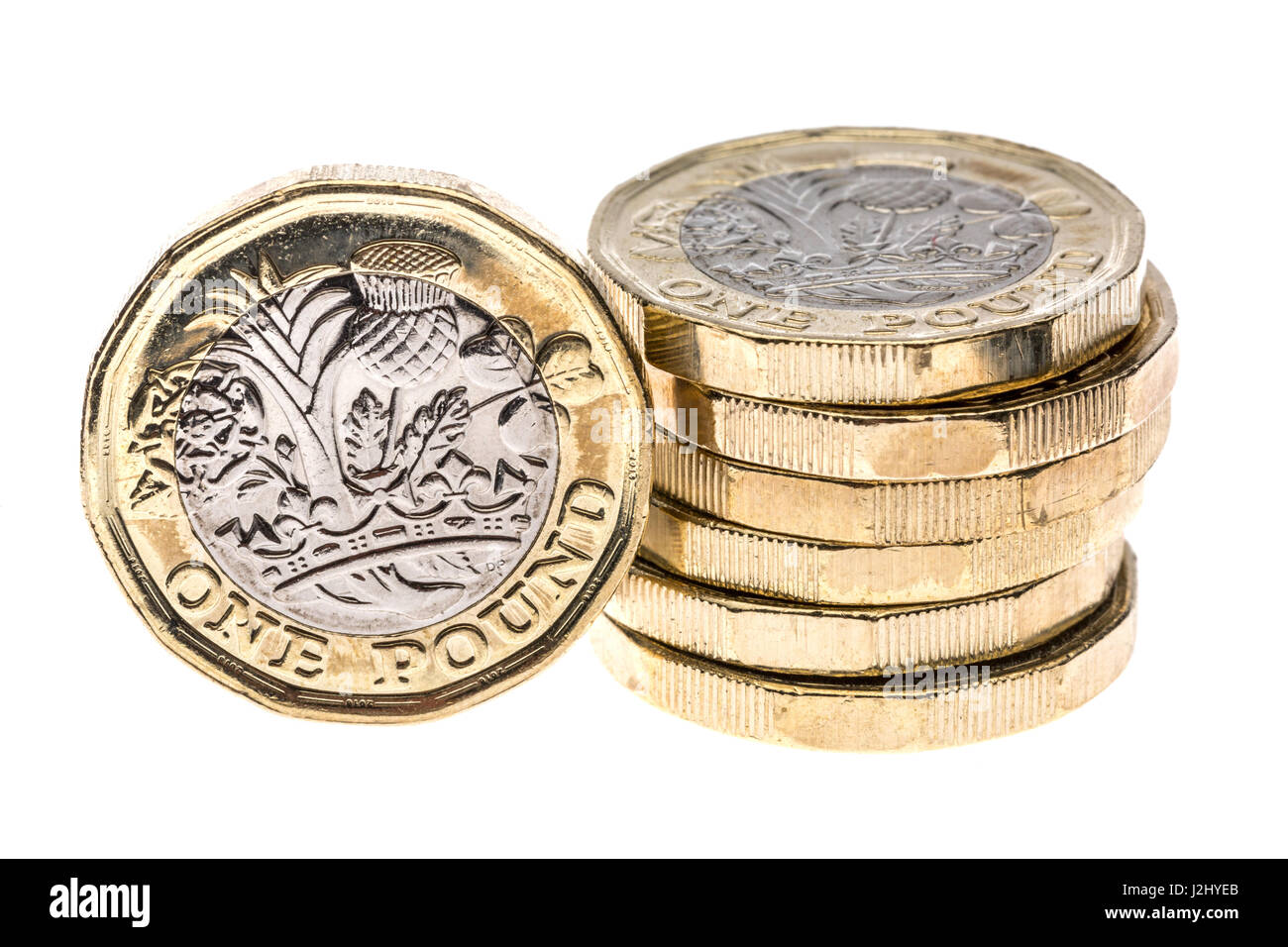 New One Pound coin isolated on a white background Stock Photo - Alamy