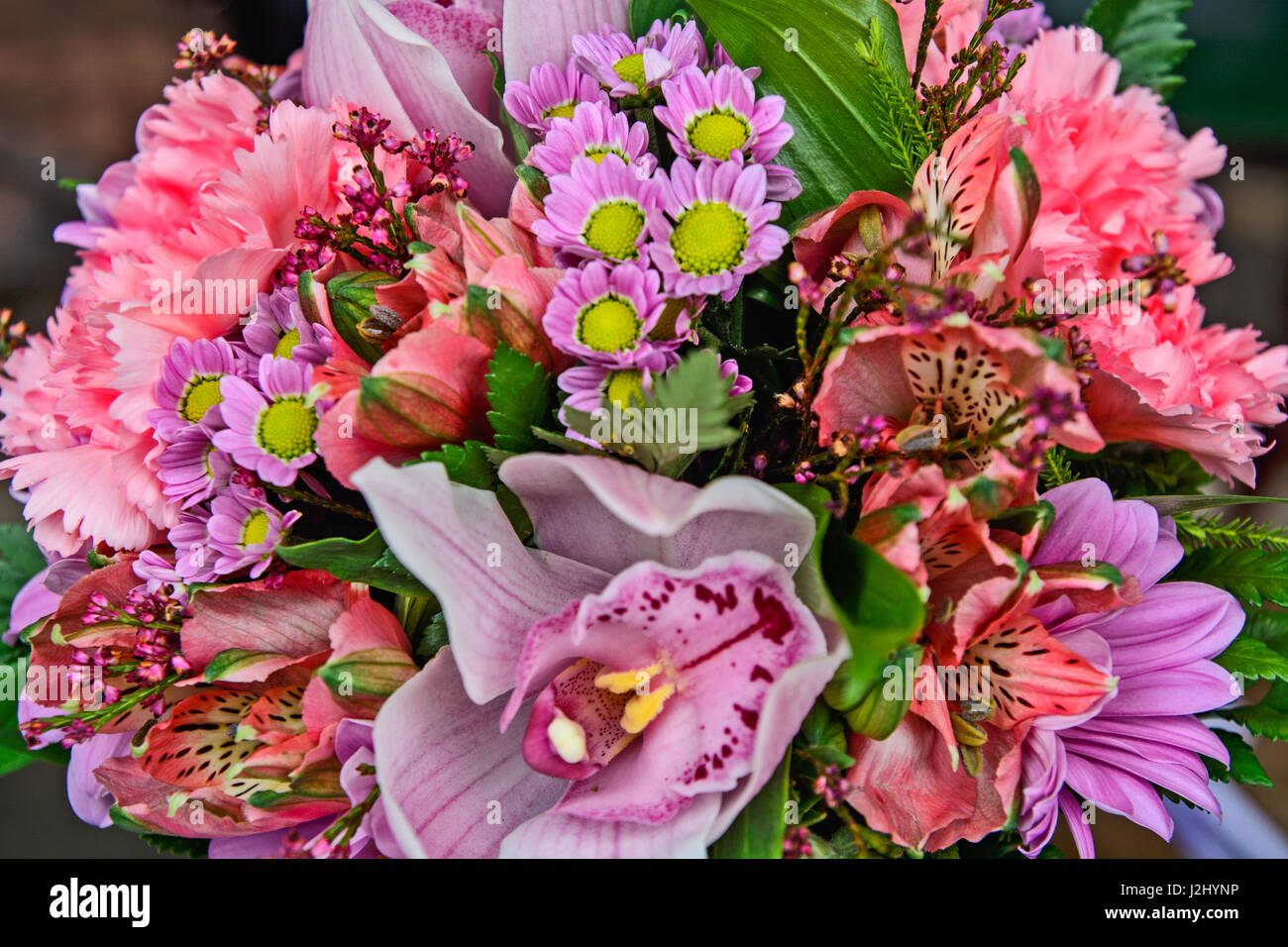 Beautiful, fragrant bouquet of colorful flowers at the market waiting ...