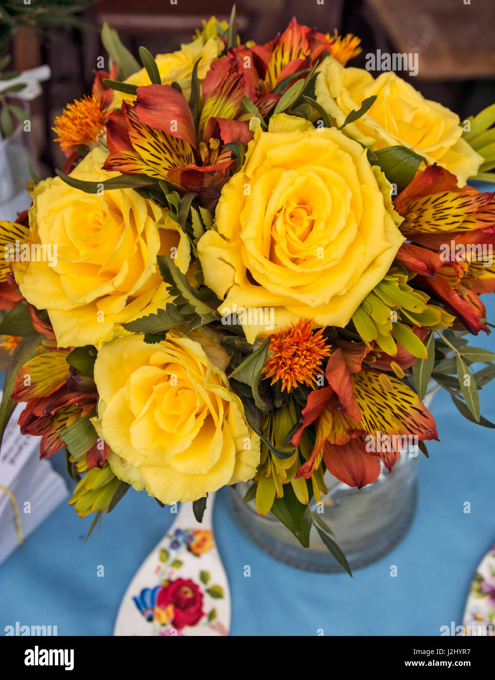 Beautiful, fragrant bouquet of colorful flowers at the market waiting ...