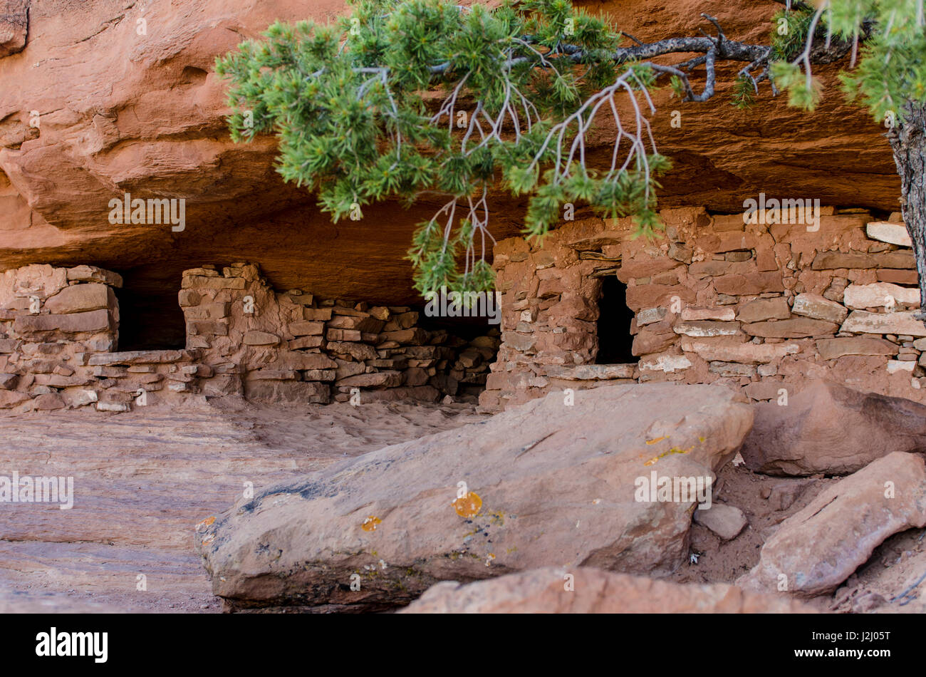 Puebloans mud and stone granaries, Aztec Butte, Canyonlands National ...