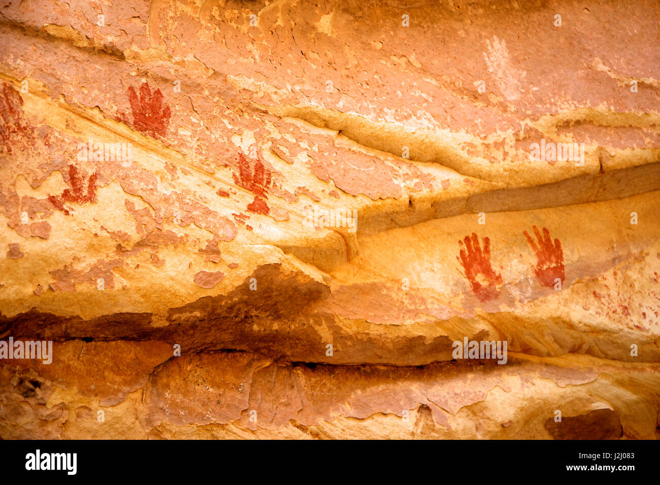 Wash ruins, Painted hand prints at Double Stack Ruin on Cedar Mesa ...
