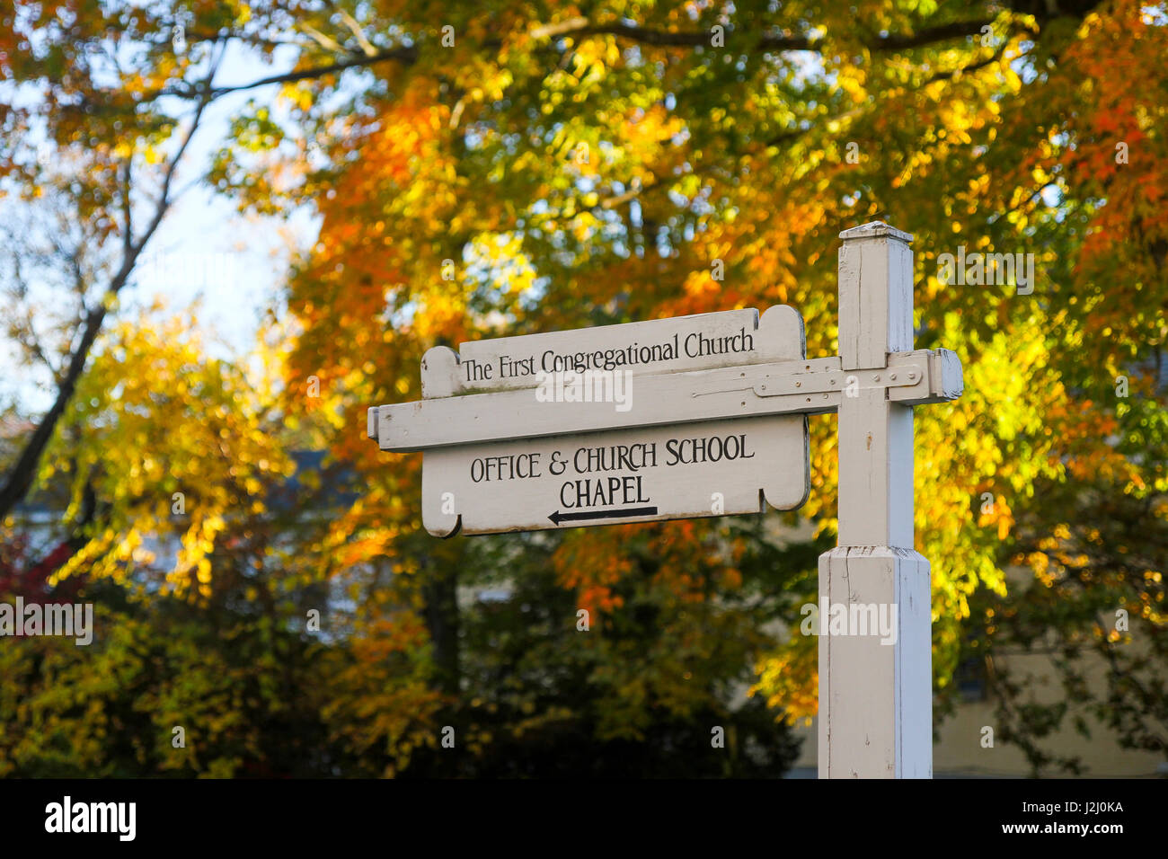 Sign for the First Congregational Church, Manchester, Vermont, USA ...