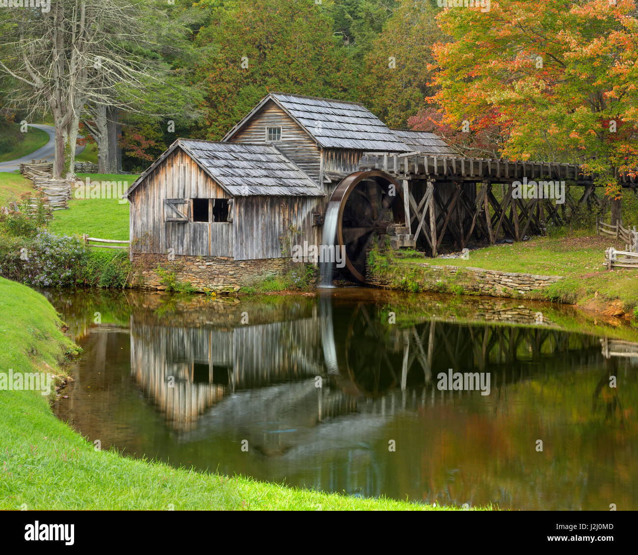 USA, Virginia, Mabry Mill. Composite of mill and pond. Credit as: Don ...