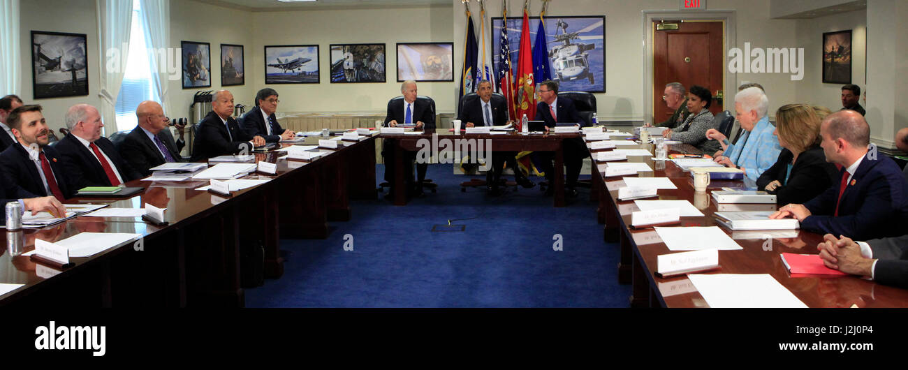President Barack Obama chairs a meeting at the Pentagon of the National ...