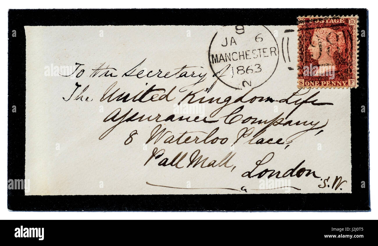 1863 black-bordered mourning envelope with Queen Victoria 'penny red ...