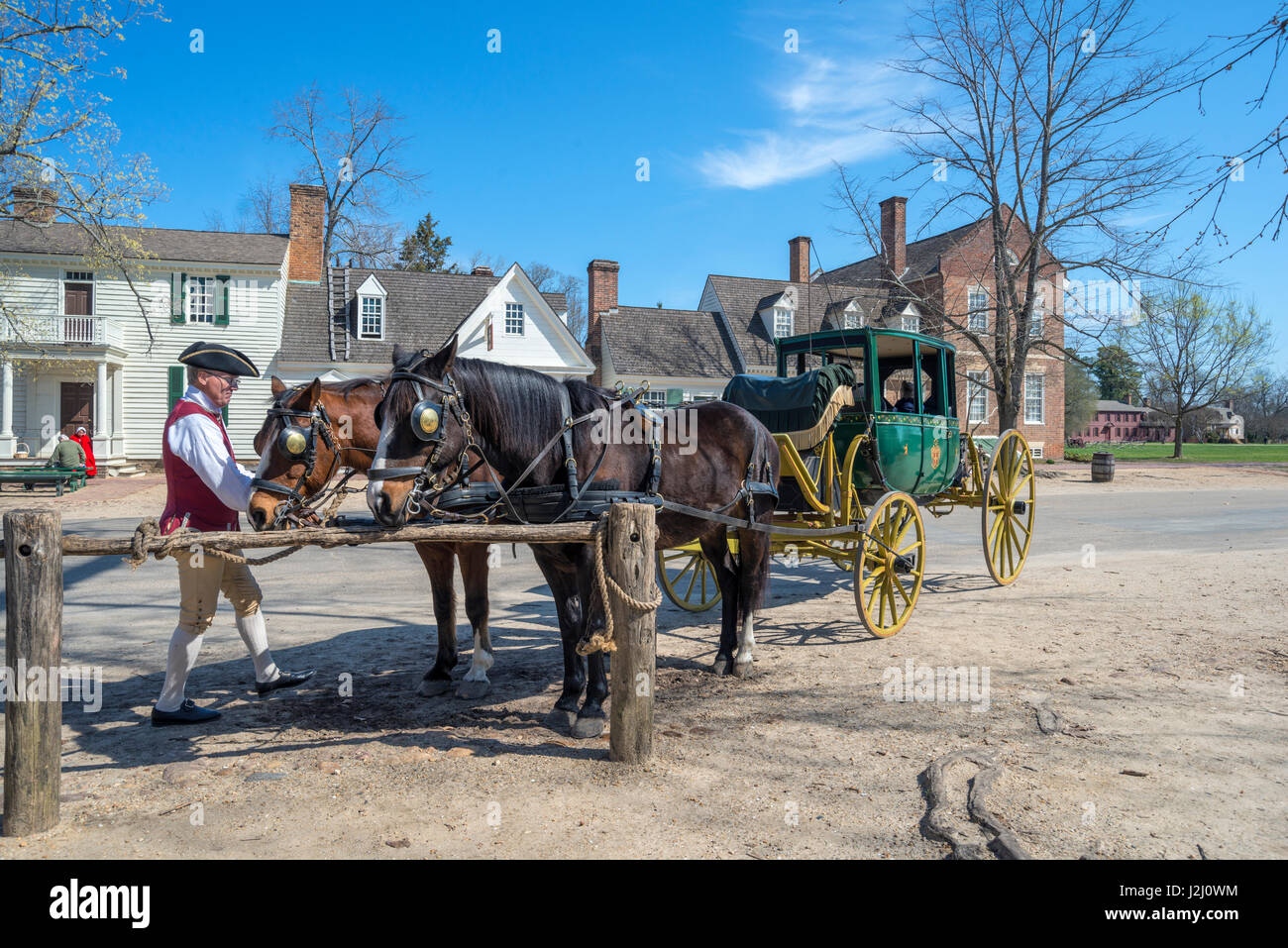 USA, Virginia, Williamsburg, Colonial Williamsburg, horse and carriage ...