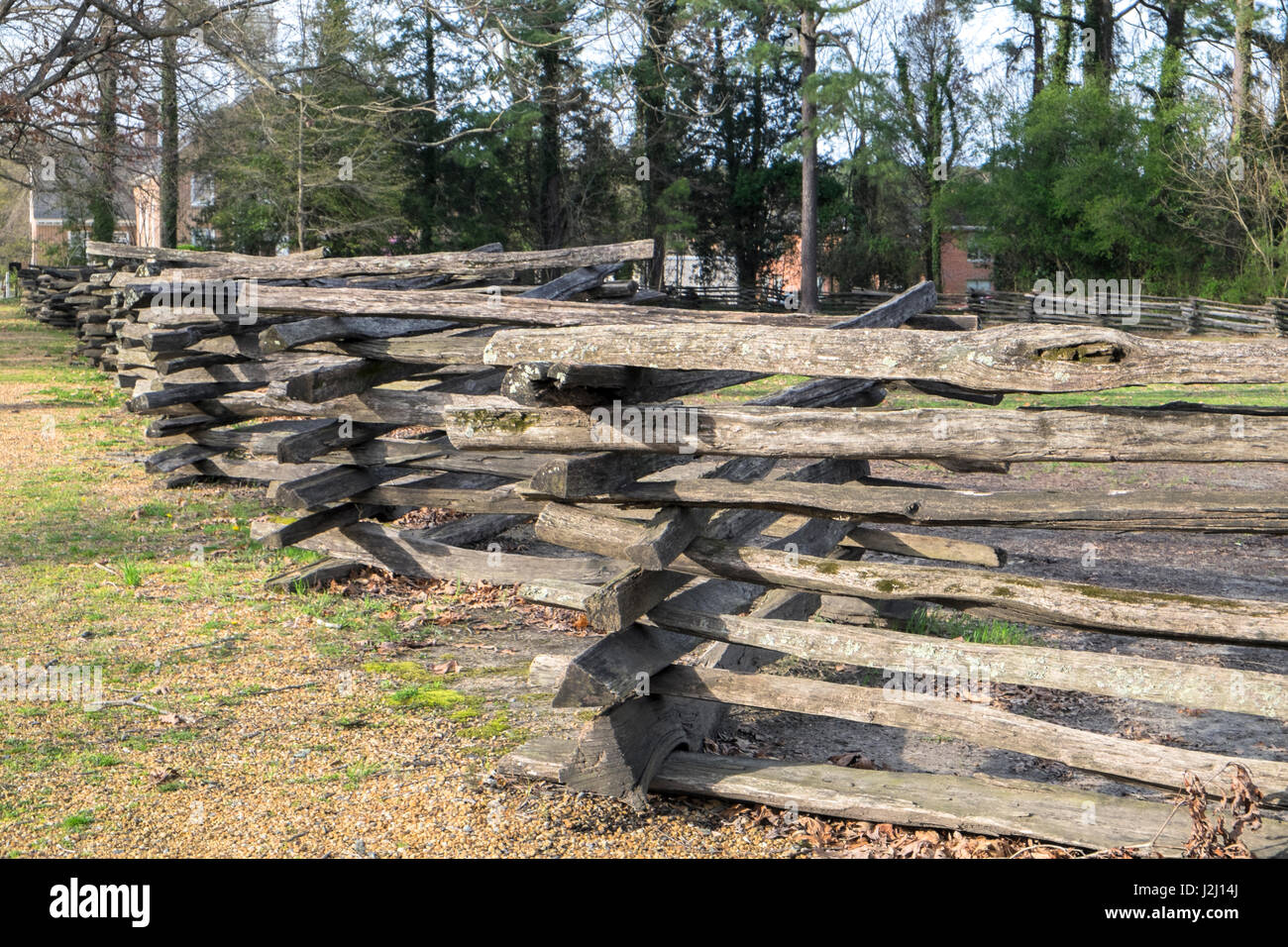 USA, Virginia, Williamsburg, Colonial Williamsburg, split rail fence ...