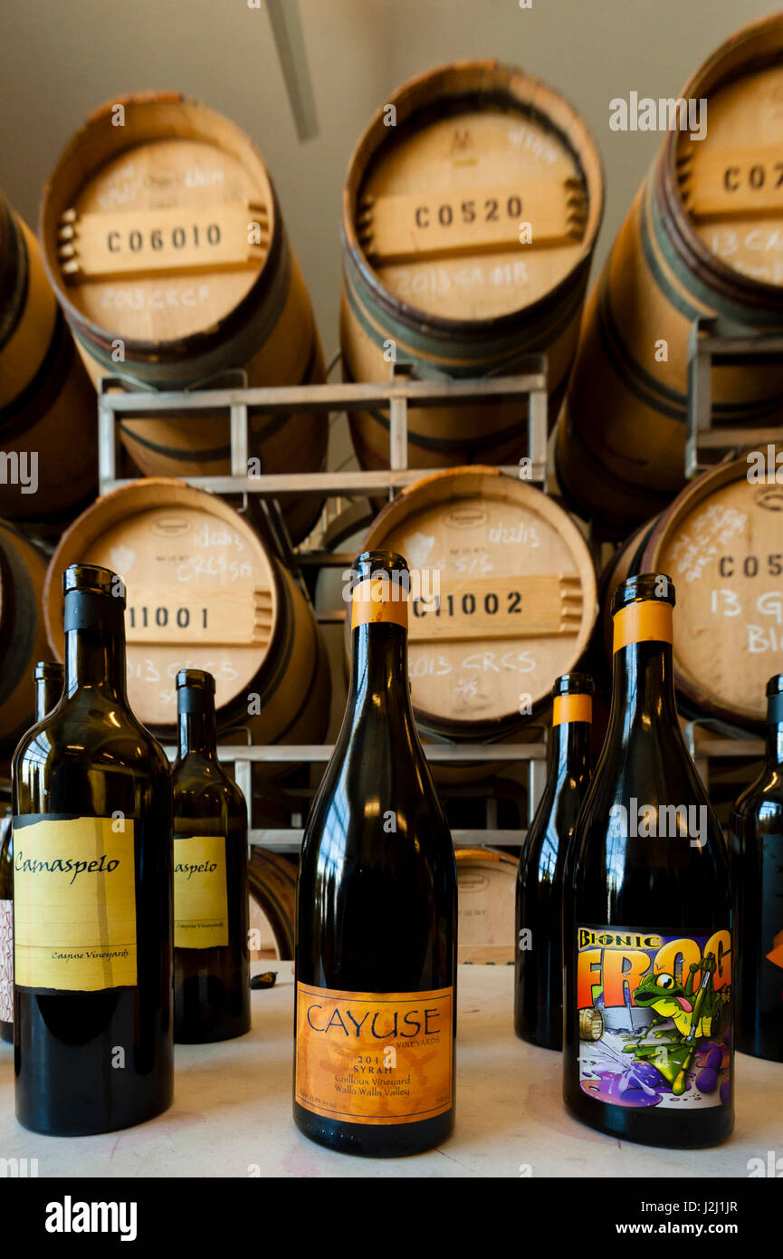 Usa, Washington State, Walla Walla. The wines of Cayuse on display in ...
