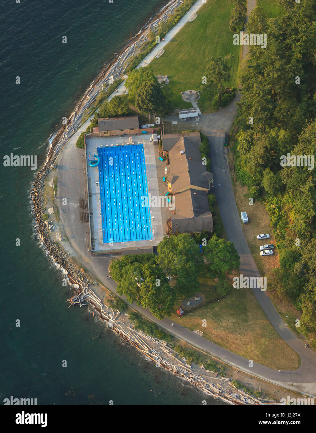 Aerial view of Lincoln Park, Salt Water Pool, Seattle, WA, USA Stock ...