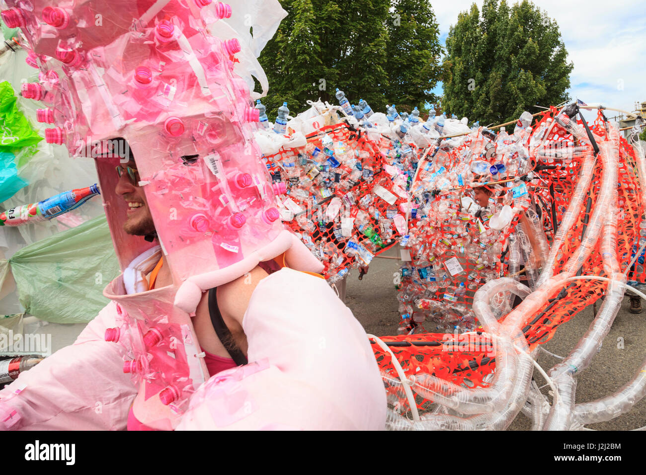 Parade outfits, float made from discarded water bottles, the number of ...