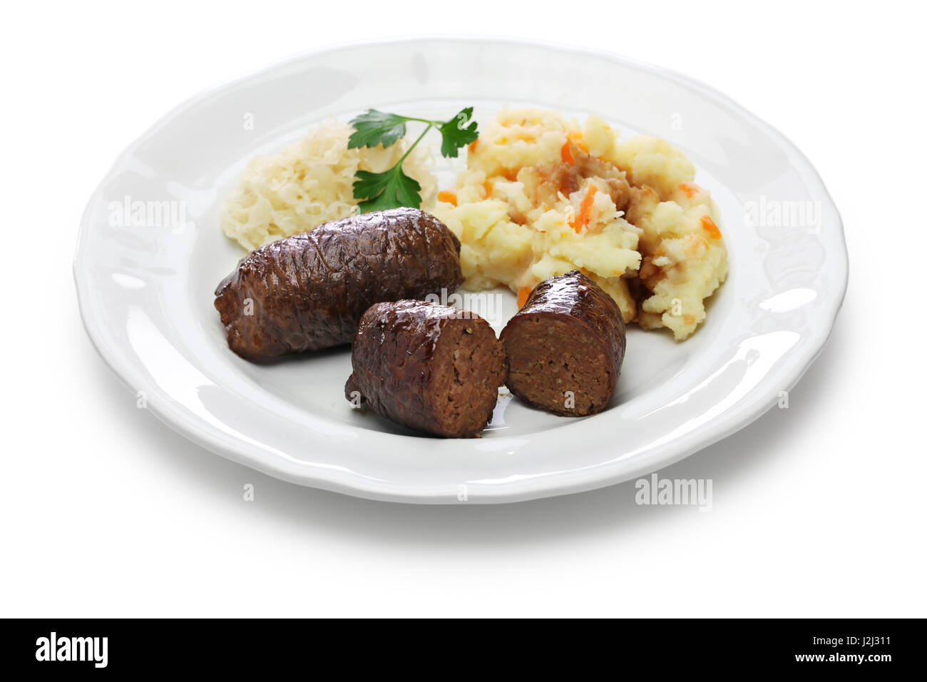 homemade beef roll, rundervink, dutch cuisine isolated on white ...