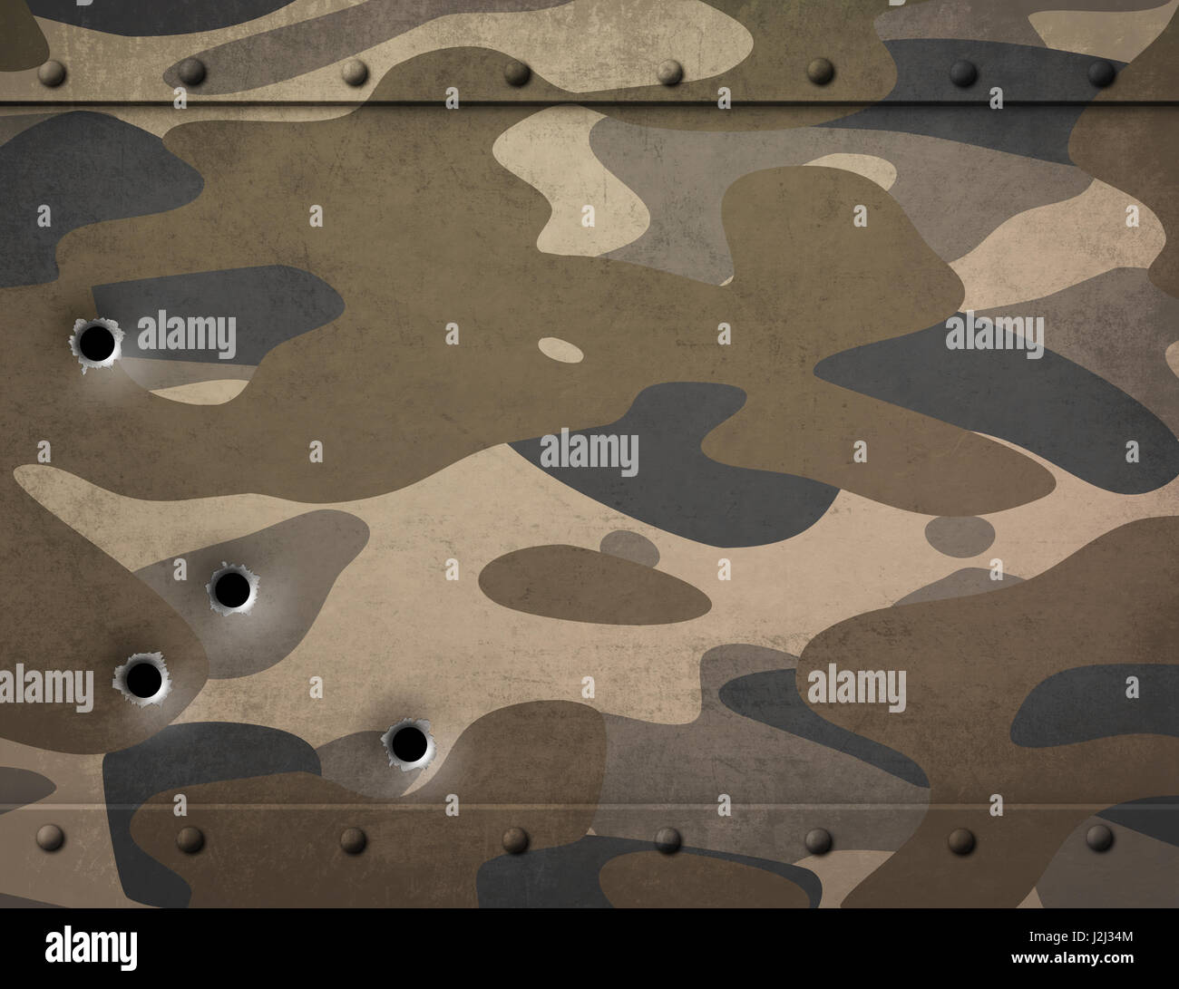 military metal with camouflage and bullet holes 3d illustration Stock ...