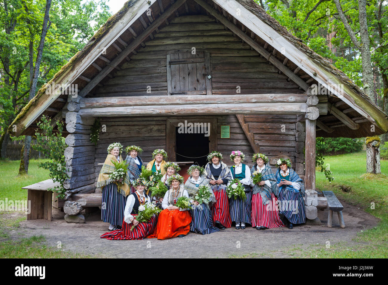 RIGA, LATVIA - 12 JUN 2016: Women group in national Latvian costumes ...