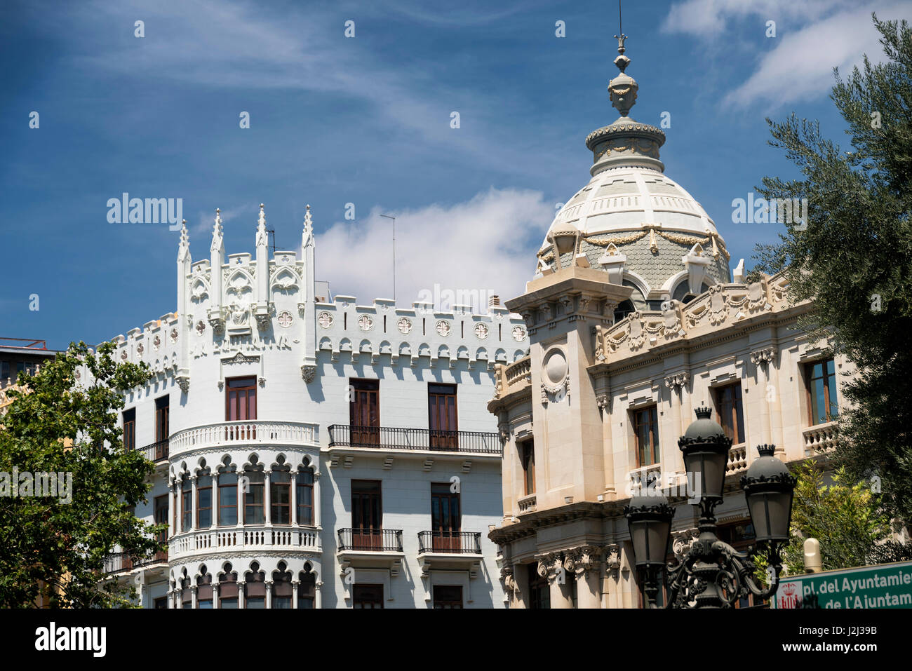Valencia (Spain), exterior of historic buildings in the plaza del ...