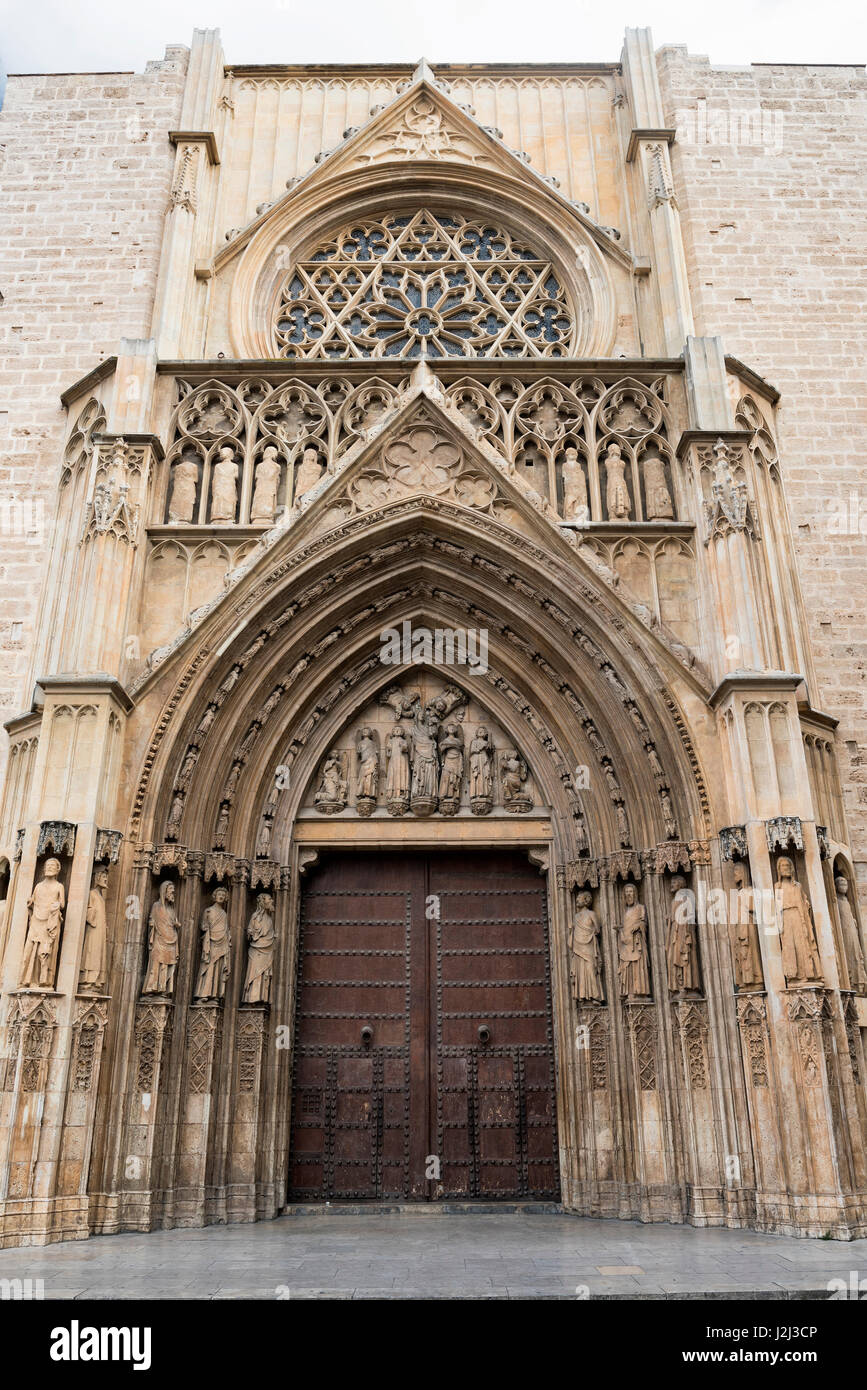 Valencia (Spain), exterior of the medieval cathedral, in gothic style ...