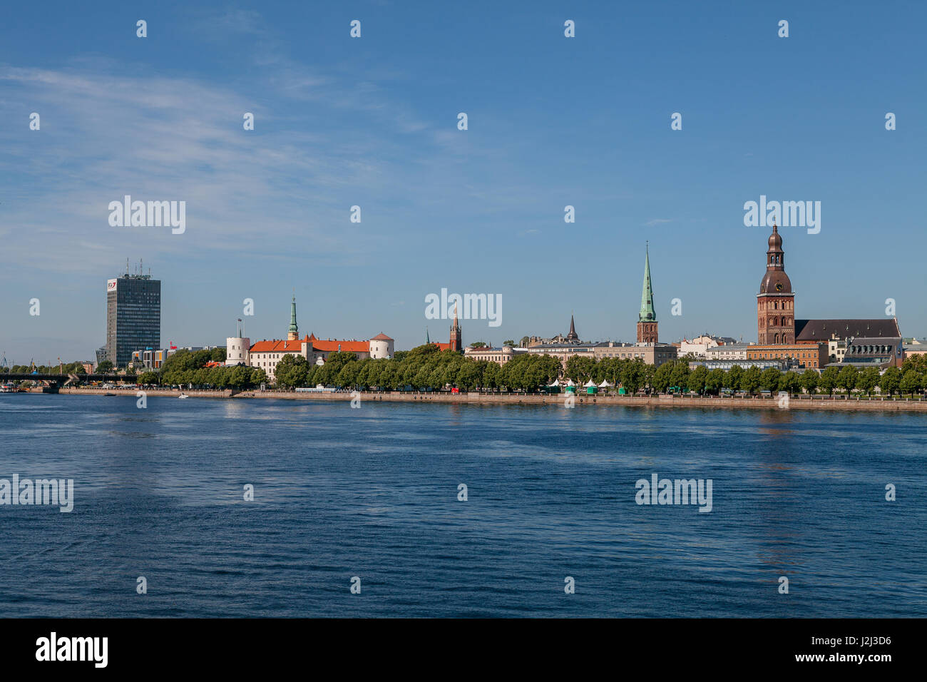 RIGA, LATVIA - 12 JUN 2016: Old town summer day view with Daugava river ...