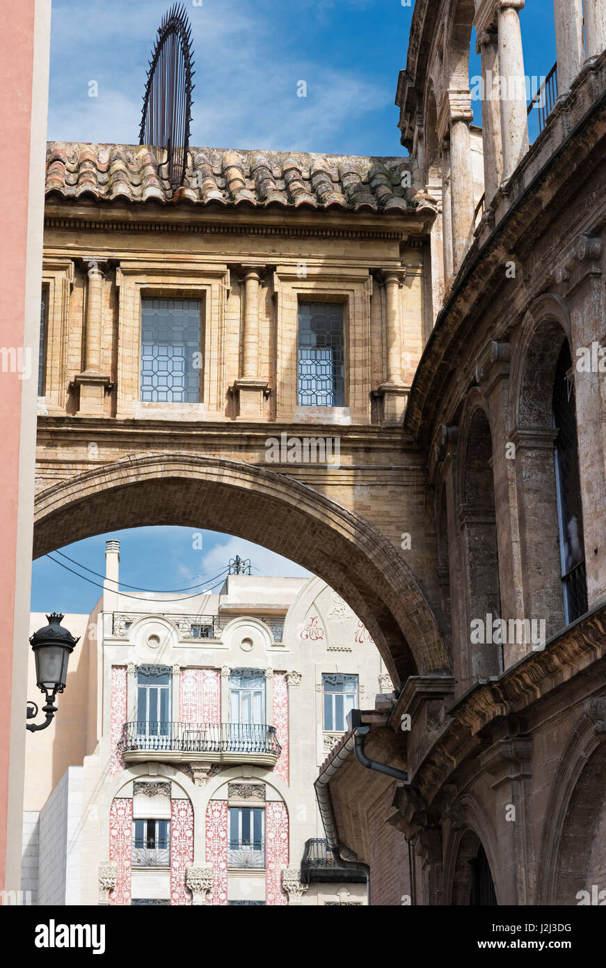 Valencia (Spain), exterior of the medieval cathedral, in gothic style ...