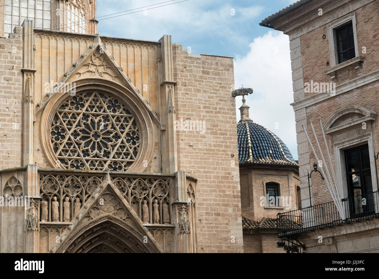 Valencia (Spain), exterior of the medieval cathedral, in gothic style ...