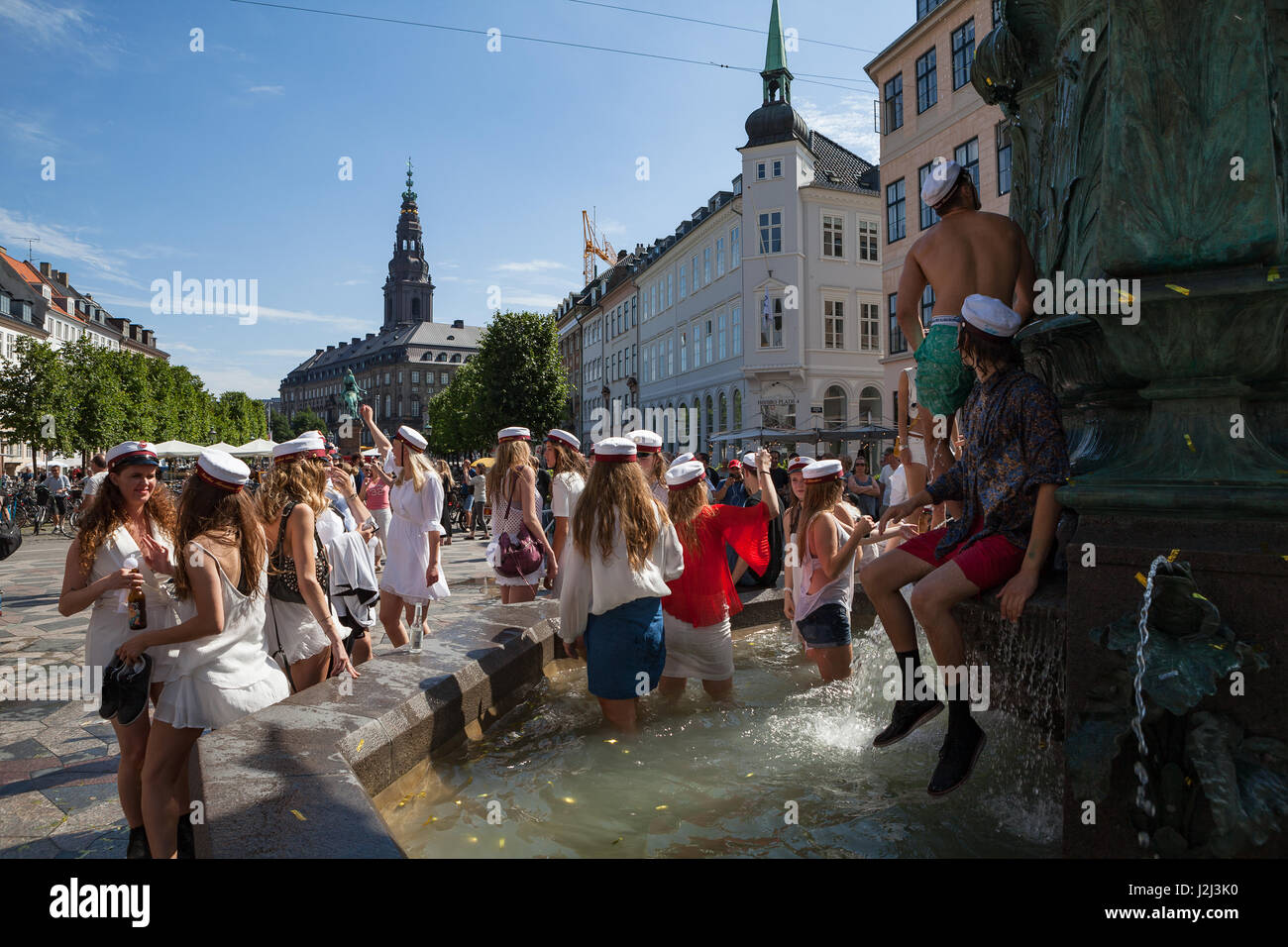 COPENHAGEN, DENMARK - 26 JUN 2016: Students celebrate their high school ...