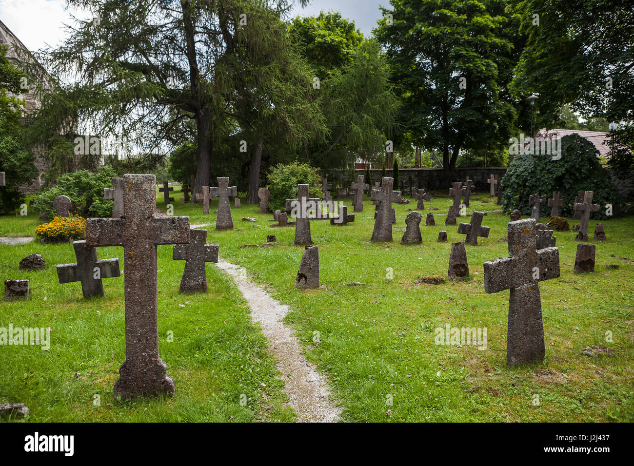 Ancient stone crosses at old castle cemetery. The Nortern Europe Stock ...