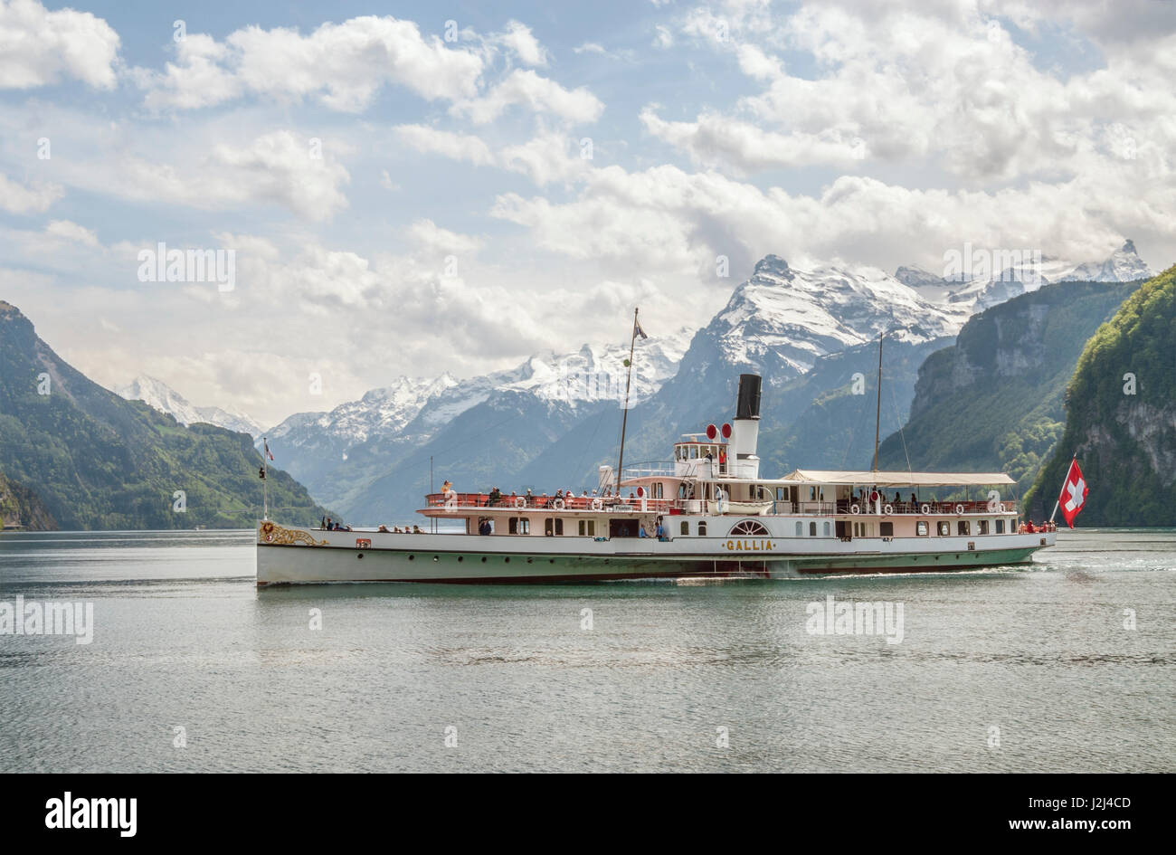 Paddle Wheel Steamer Gallia at Lake Lucerne, Switzerland Stock Photo ...