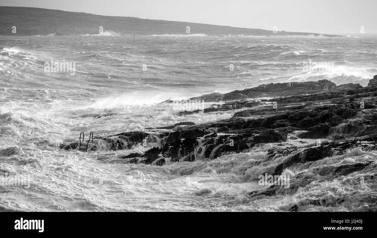 Black and white: Rough seas captured in Hondoq ir Rummien, Gozo during ...