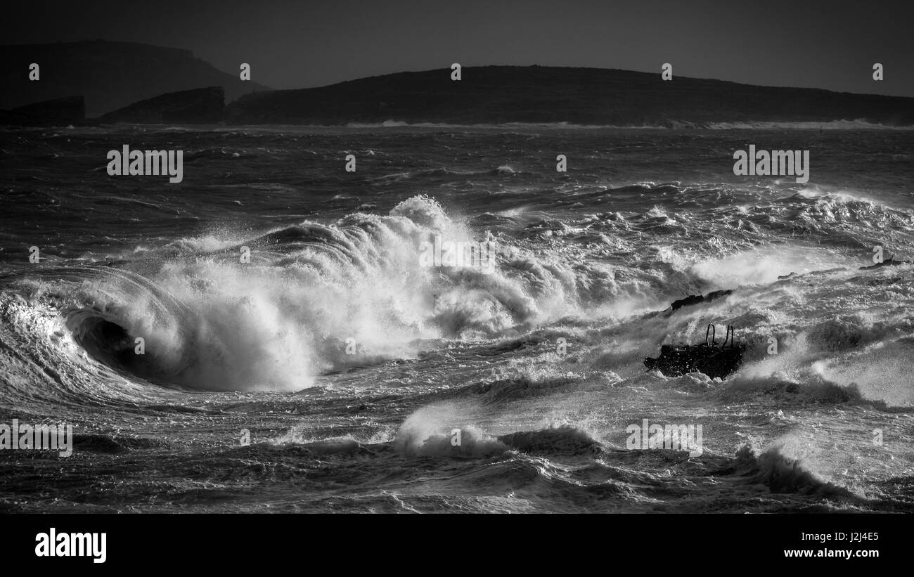 Black and white: Rough seas captured in Hondoq ir Rummien, Gozo during ...